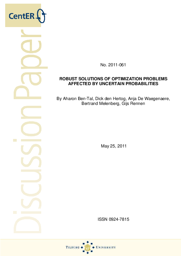 (PDF) Robust Solutions of Optimization Problems Affected by Uncertain ...