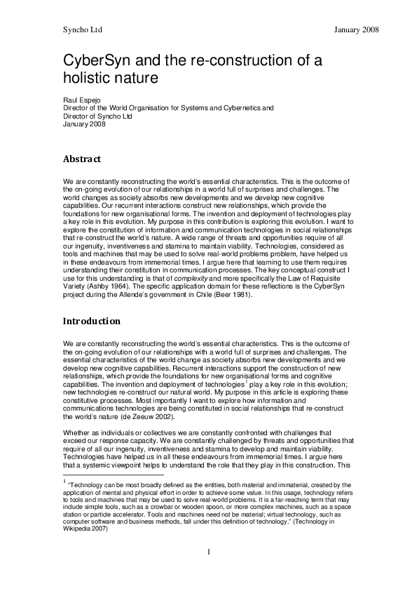 (PDF) CyberSyn and the re-construction of a holistic nature | Raul ...