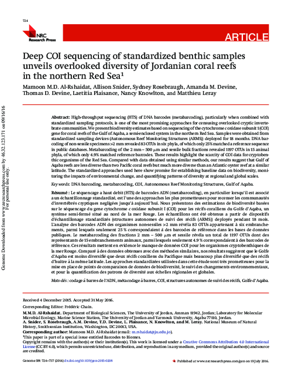 (PDF) ARTICLE Deep COI sequencing of standardized benthic samples ...