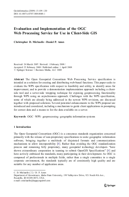 (PDF) Evaluation and Implementation of the OGC Web Processing Service for Use in Client-Side GIS