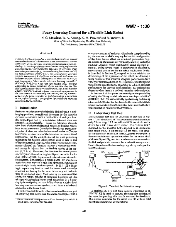 (PDF) Fuzzy learning control for a flexible-link robot
