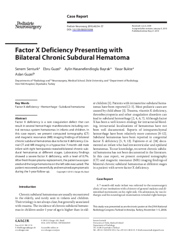 (PDF) Factor X Deficiency Presenting with Bilateral Chronic Subdural ...