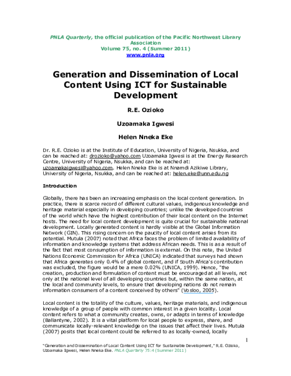 (PDF) Generation and Dissemination of Local Content Using Information ...