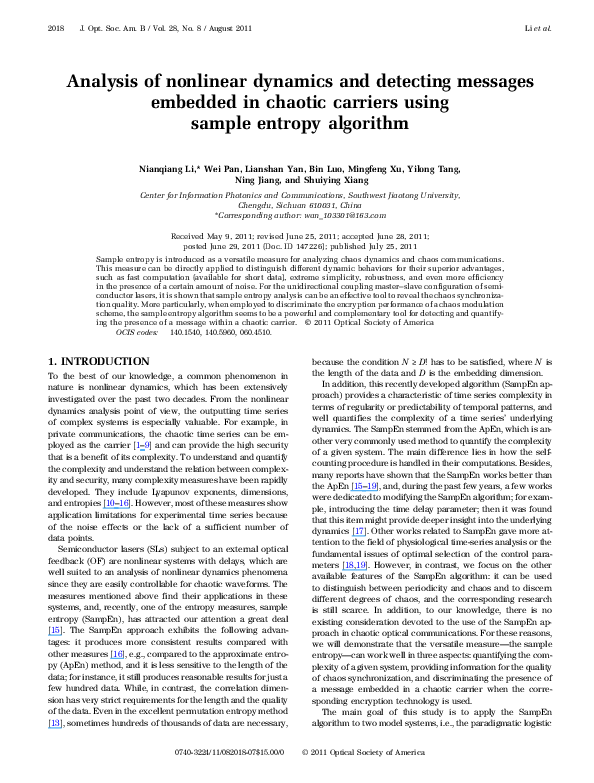 Pdf Analysis Of Nonlinear Dynamics And Detecting Messages Embedded In Chaotic Carriers Using