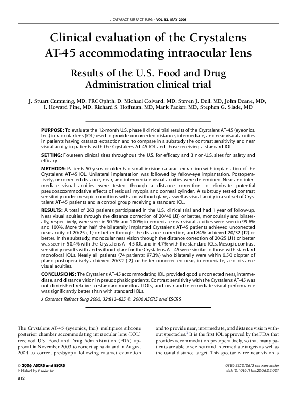 (PDF) Clinical evaluation of the Crystalens AT45 accommodating ...