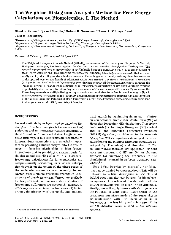 (PDF) The weighted histogram analysis method for free-energy calculations on biomolecules