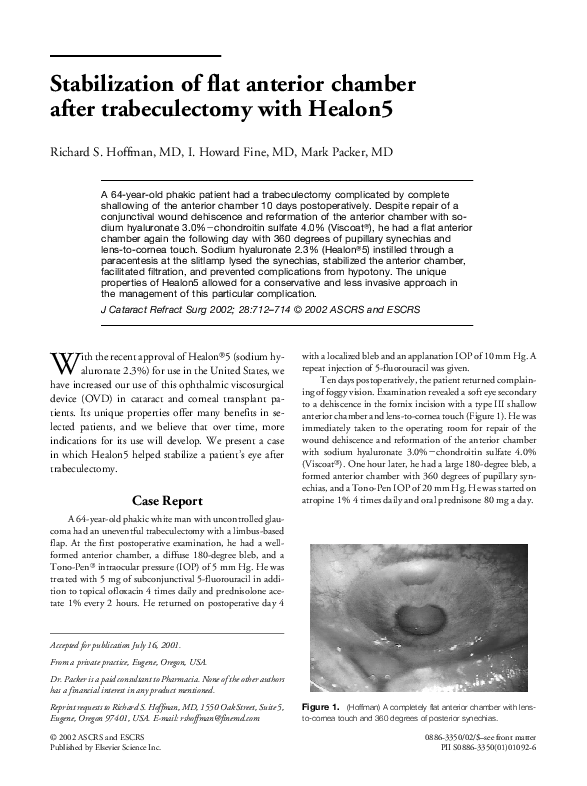 (PDF) Healon5 Stabilizes Anterior Chamber Post-Trabeculectomy