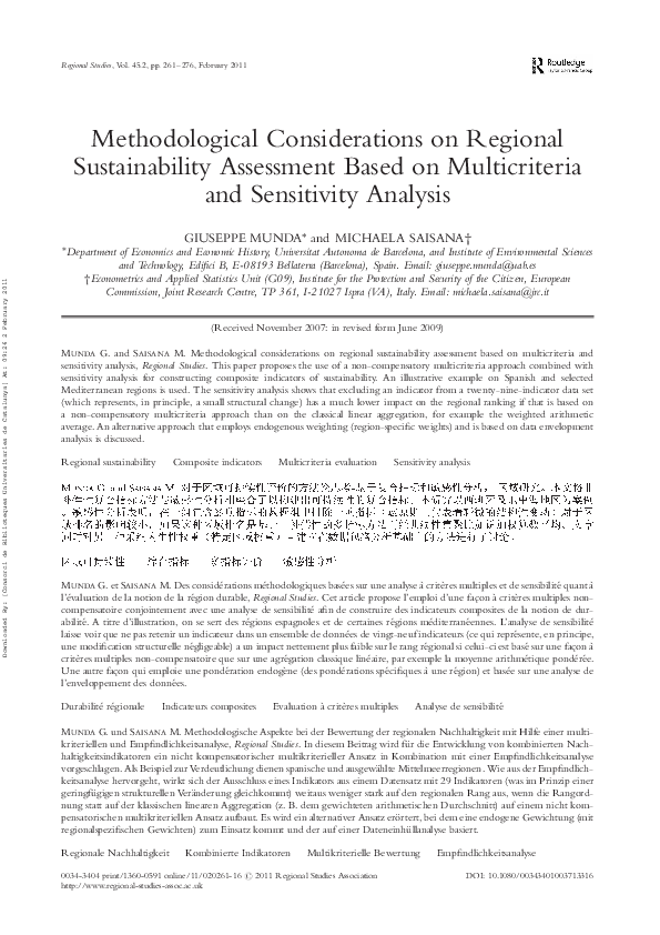 (PDF) Methodological Considerations on Regional Sustainability Assessment Based on Multicriteria ...