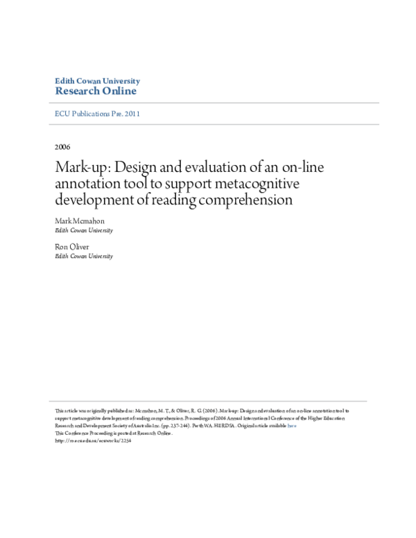 (PDF) Mark-up: Design and evaluation of an on-line annotation tool to ...