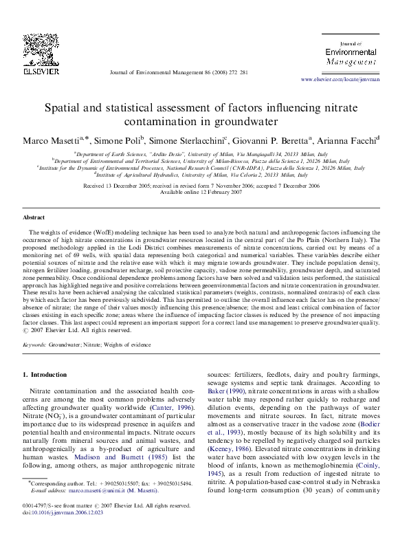 Pdf Spatial And Statistical Assessment Of Factors Influencing Nitrate Contamination In Groundwater