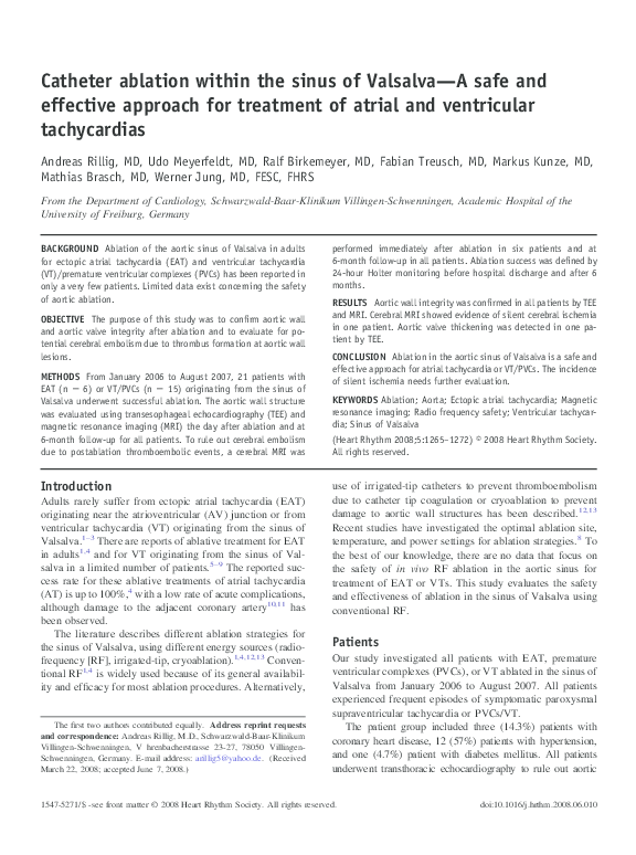 (PDF) Catheter ablation within the sinus of Valsalva—A safe and ...