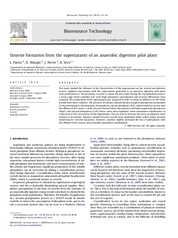 (PDF) Struvite formation from the supernatants of an anaerobic ...