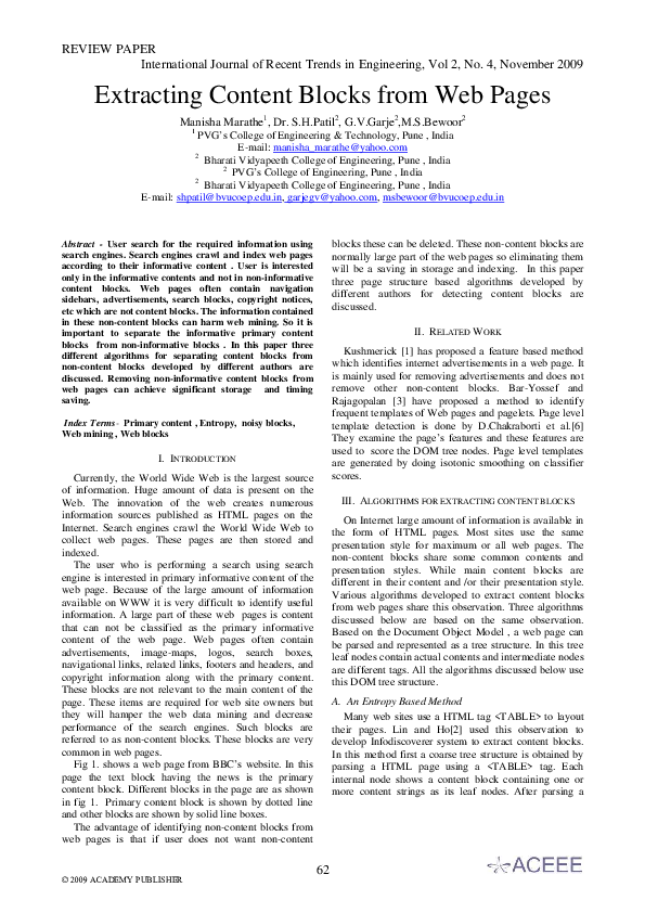 (PDF) Extracting Content Blocks from Web Pages