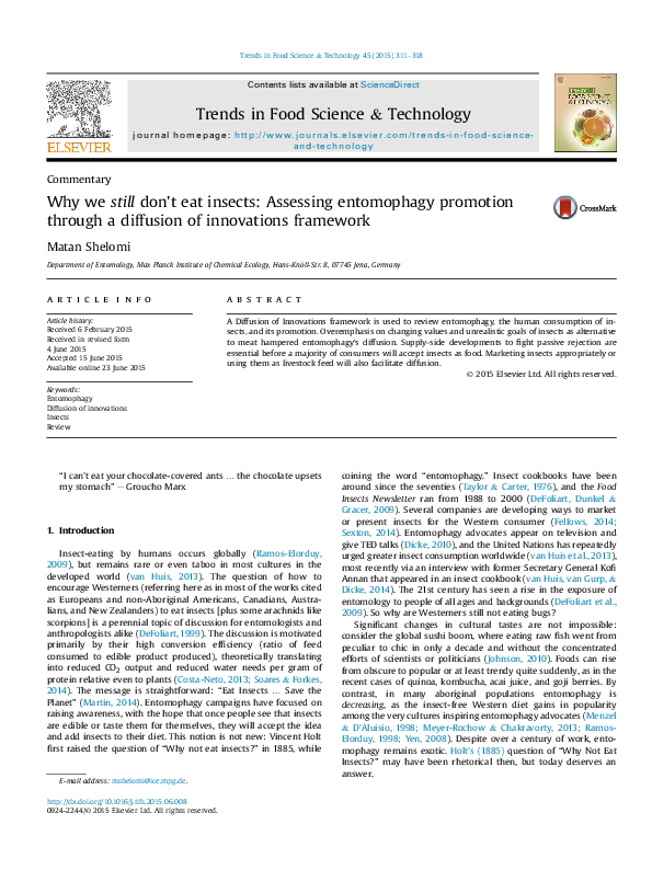 (PDF) Why we still don't eat insects: Assessing entomophagy promotion ...