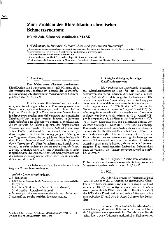 (PDF) [Classification of chronic pain syndromes. Multiaxial pain ...