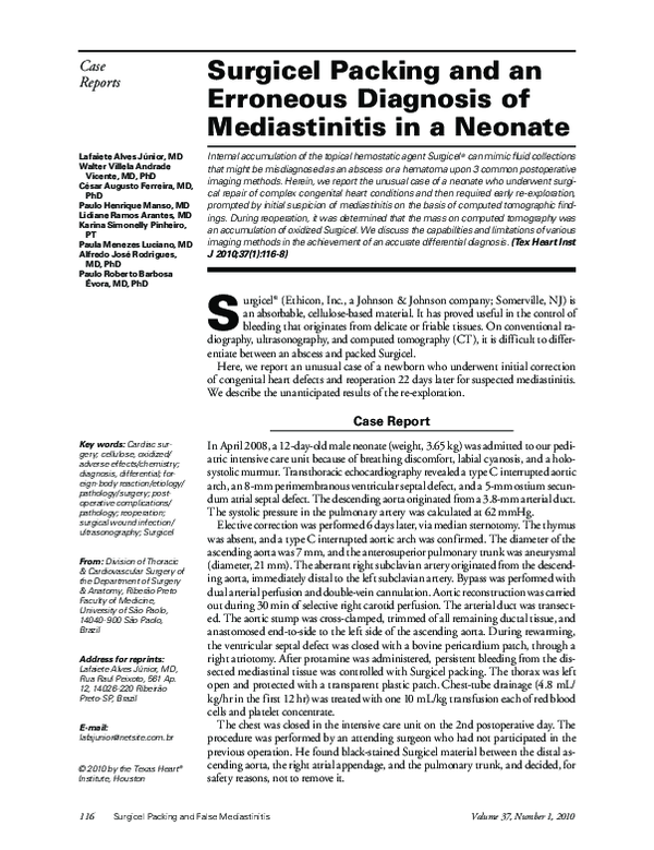 (PDF) Surgicel packing and an erroneous diagnosis of mediastinitis in a ...