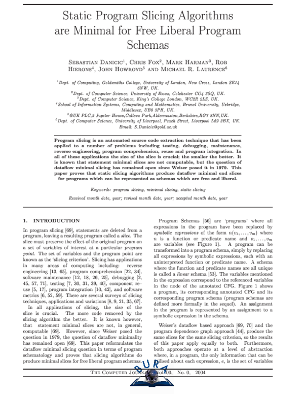Pdf Static Program Slicing Algorithms Are Minimal For Free Liberal