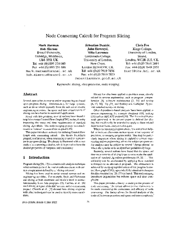 (PDF) Node Coarsening Calculi for Program Slicing