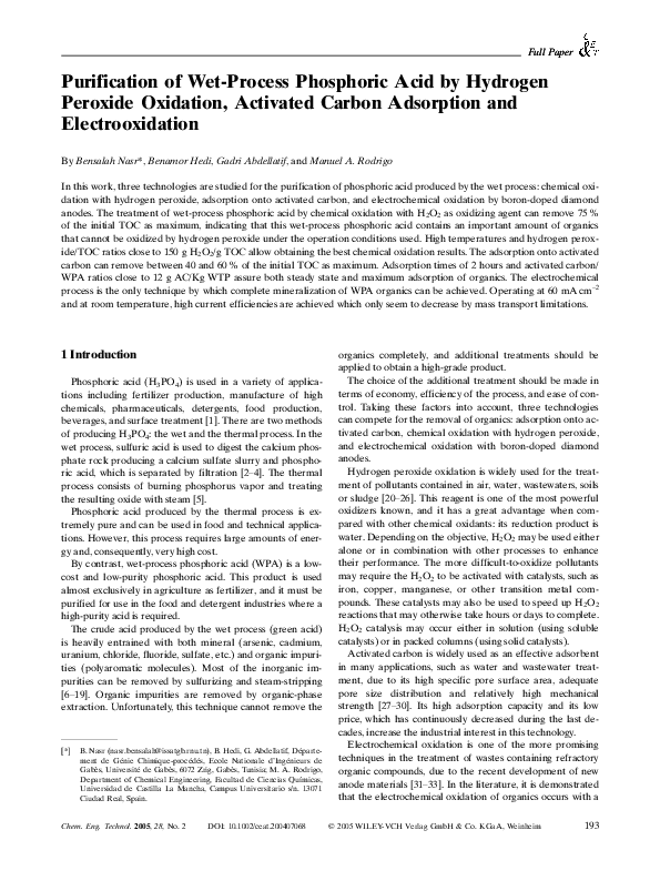 (PDF) Purification of Wet-Process Phosphoric Acid by Hydrogen Peroxide ...