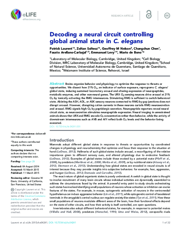(PDF) Decoding a neural circuit controlling global animal state in C ...