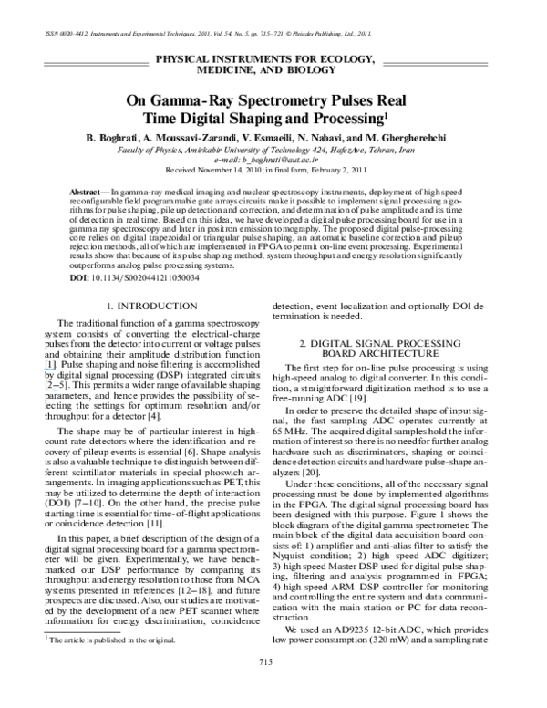 (PDF) On gamma-ray spectrometry pulses real time digital shaping and processing