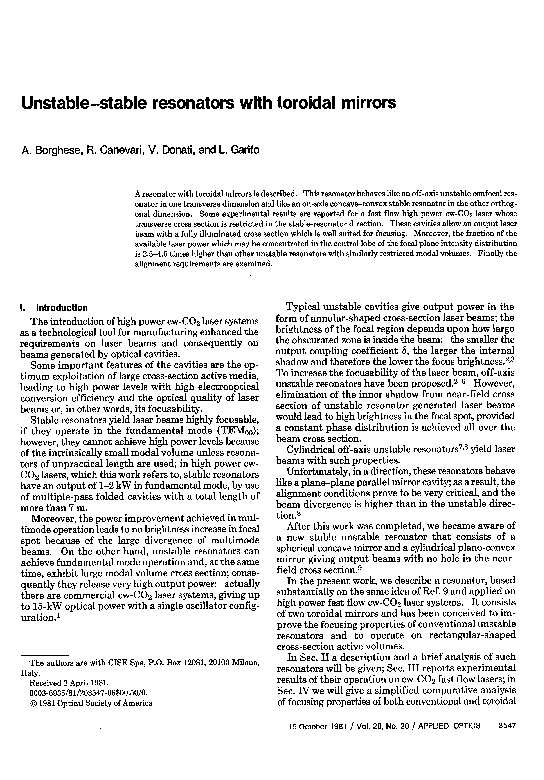 (PDF) Unstable-stable resonators with toroidal mirrors