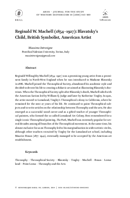 (PDF) Reginald W. Machell (1854-1927): Blavatsky's Child, British ...