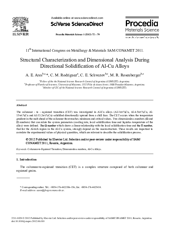 (PDF) Structural Characterization and Dimensional Analysis During Directional Solidification of ...