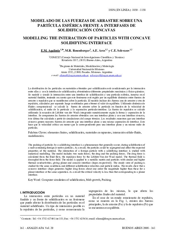 (PDF) Modelado De Las Fuerzas De Arrastre Sobre Una Partícula Esférica Frente a Interfases De ...