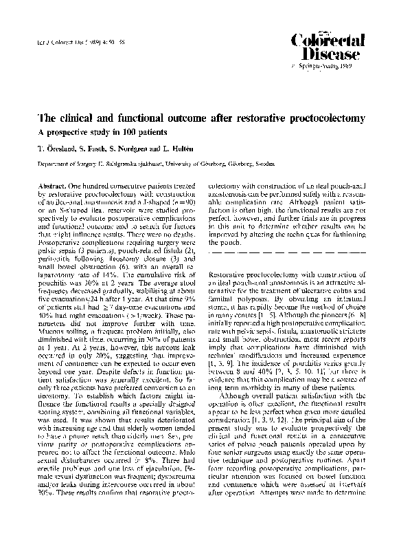 Pdf The Clinical And Functional Outcome After Restorative Proctocolectomy