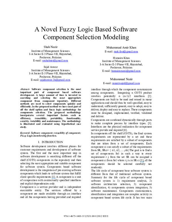Pdf A Novel Fuzzy Logic Based Software Component Selection Modeling