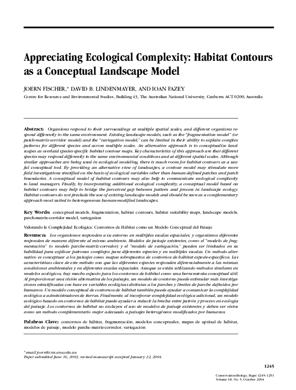 (PDF) Appreciating Ecological Complexity: Habitat Contours as a ...