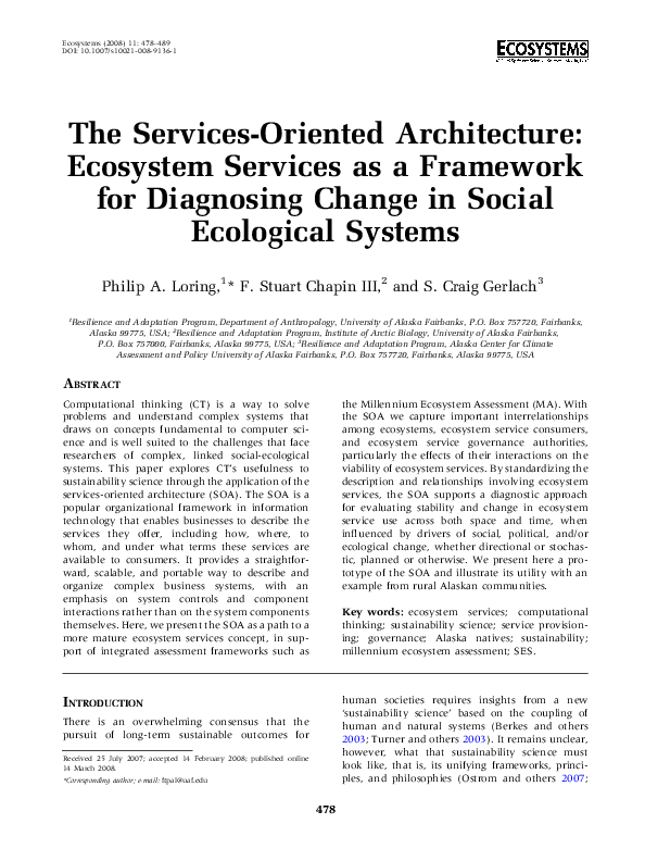 (PDF) The Services-Oriented Architecture: Ecosystem Services as a Framework for Diagnosing ...