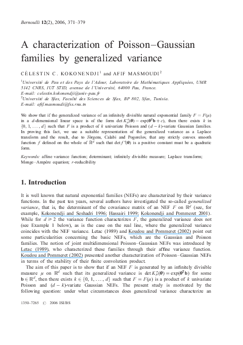 (PDF) A characterization of Poisson-Gaussian families by generalized ...