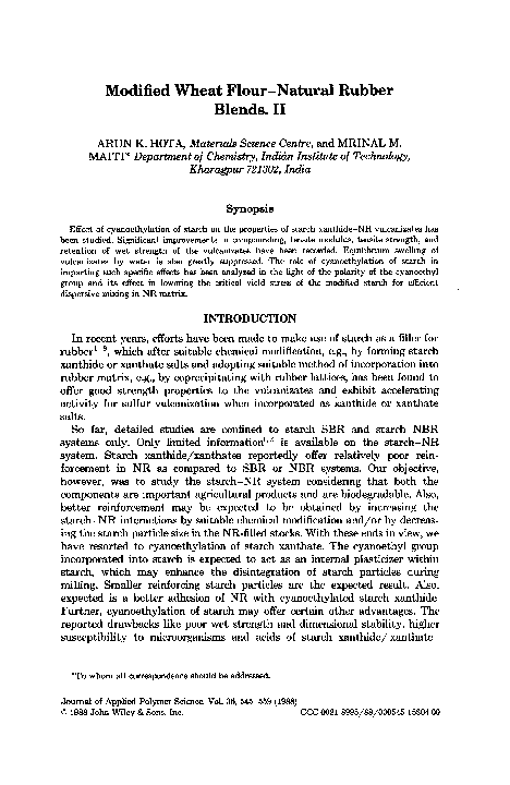 (PDF) Modified wheat flour–natural rubber blends. II