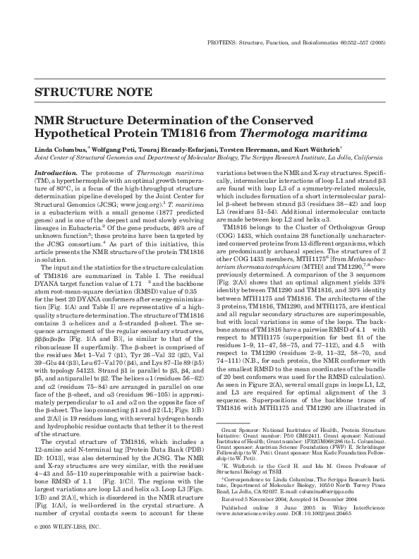 (PDF) NMR structure determination of the conserved hypothetical protein ...