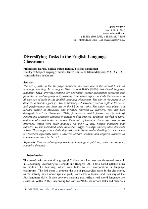 (PDF) Diversifying Tasks in the English Language Classroom