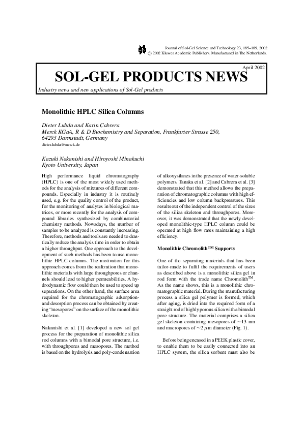 (PDF) Monolithic HPLC Silica Columns