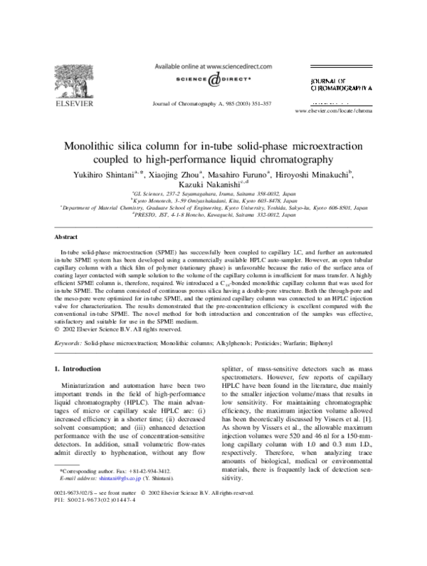 Pdf Monolithic Silica Column For In Tube Solid Phase Microextraction