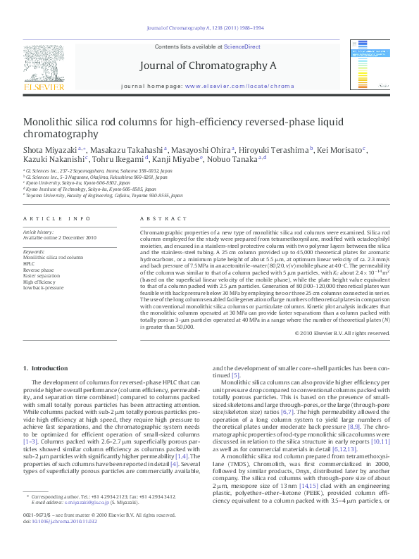 (PDF) Monolithic silica rod columns for high-efficiency reversed-phase ...