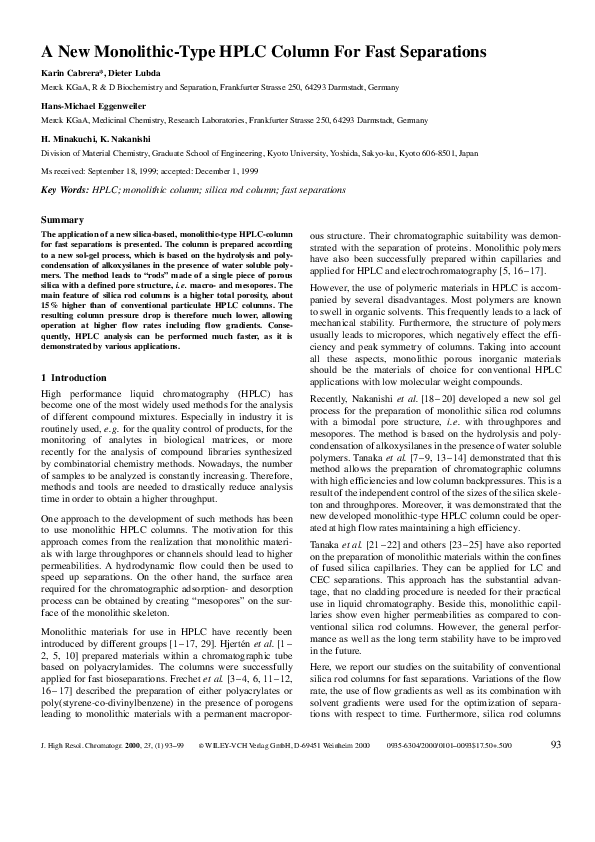 (PDF) Monolithic Silica Columns for HPLC, Micro-HPLC, and CEC