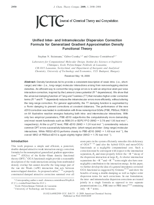 (PDF) Unified Inter- and Intramolecular Dispersion Correction Formula for Generalized Gradient ...