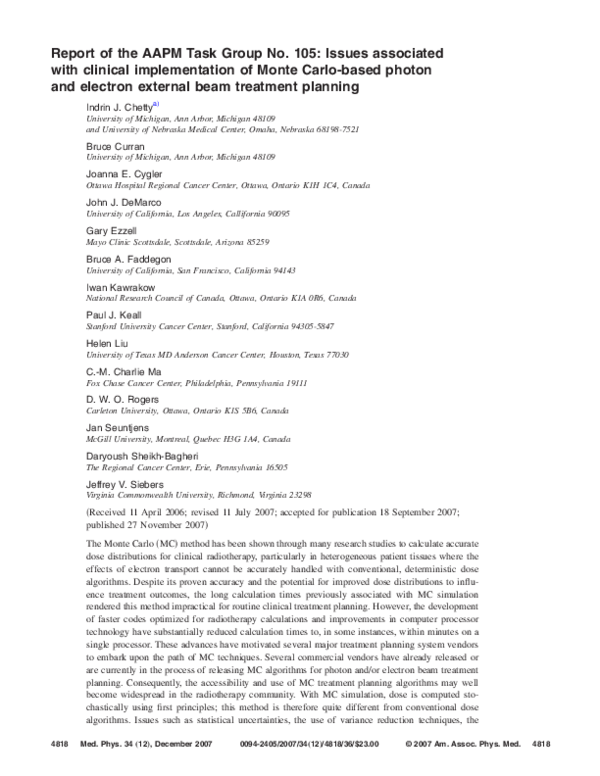 (PDF) Report of the AAPM Task Group No. 105: Issues associated with ...