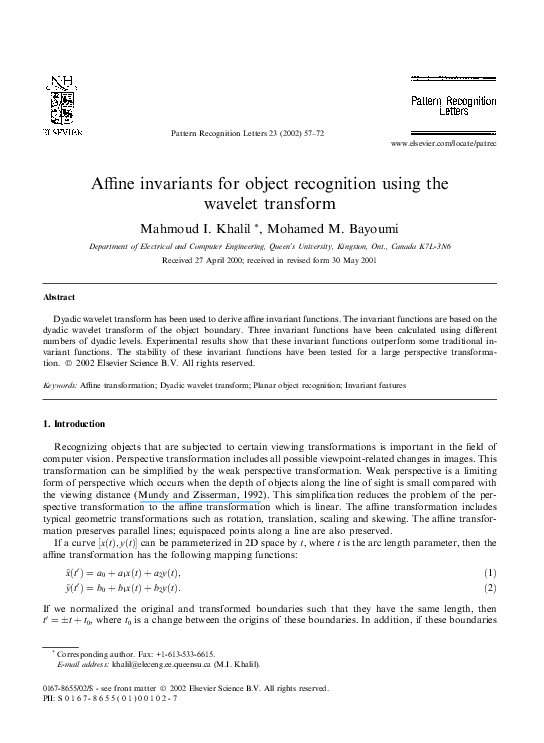 (PDF) Affine invariants for object recognition using the wavelet transform | Mohamed Bayoumi ...