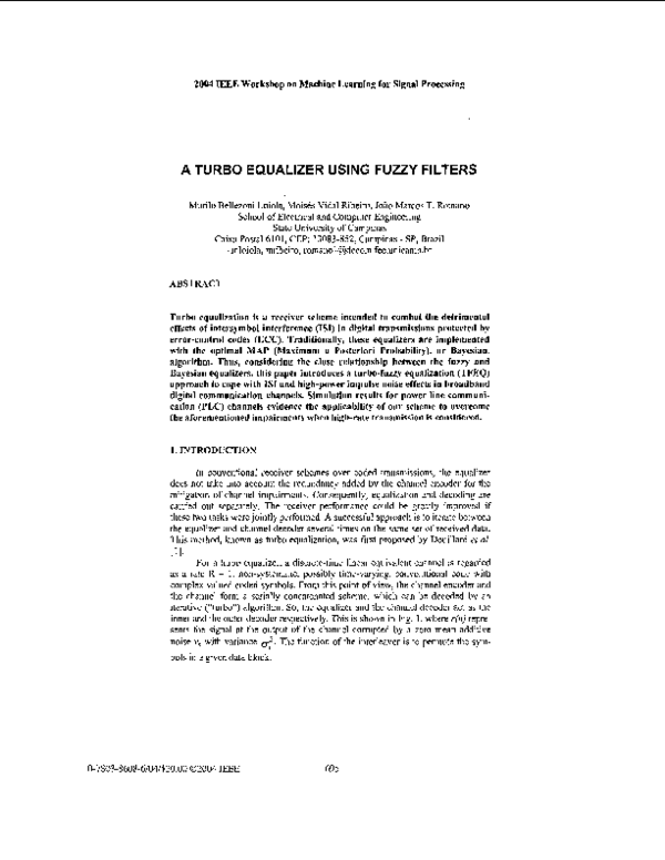 (PDF) A turbo equalizer using fuzzy filters