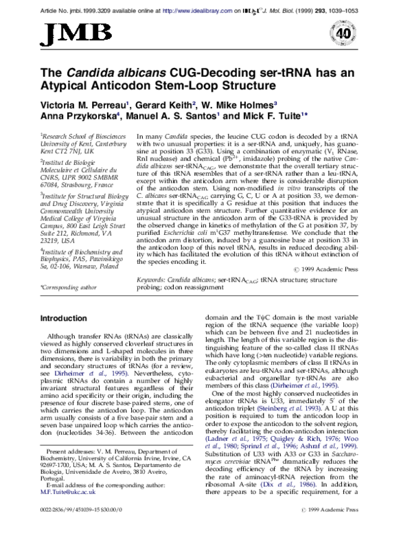 (PDF) The Candida albicans CUG-decoding ser-tRNA has an atypical ...