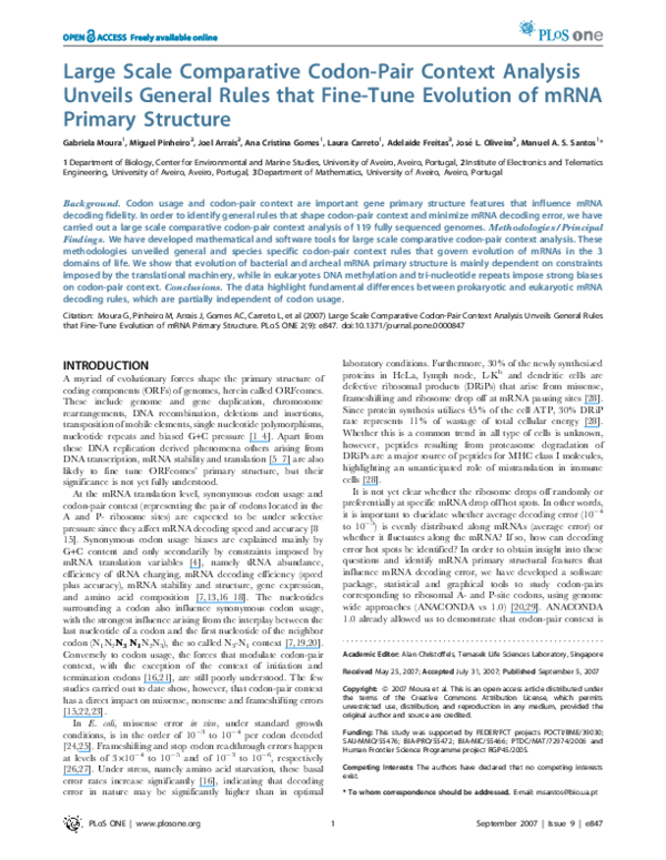 (PDF) Large Scale Comparative Codon-Pair Context Analysis Unveils General Rules that Fine-Tune ...