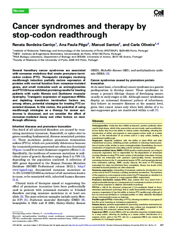 (PDF) Cancer syndromes and therapy by stop-codon readthrough