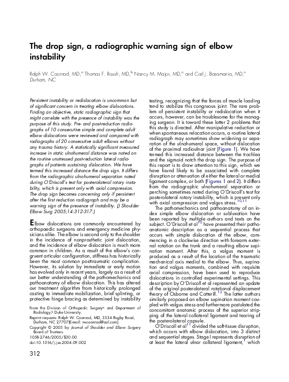 (PDF) The drop sign, a radiographic warning sign of elbow instability