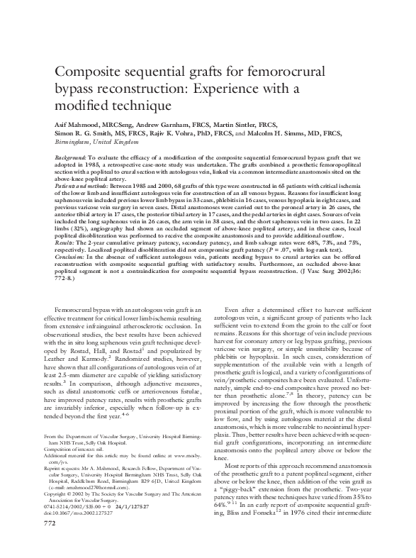 (PDF) Composite sequential grafts for femorocrural bypass ...